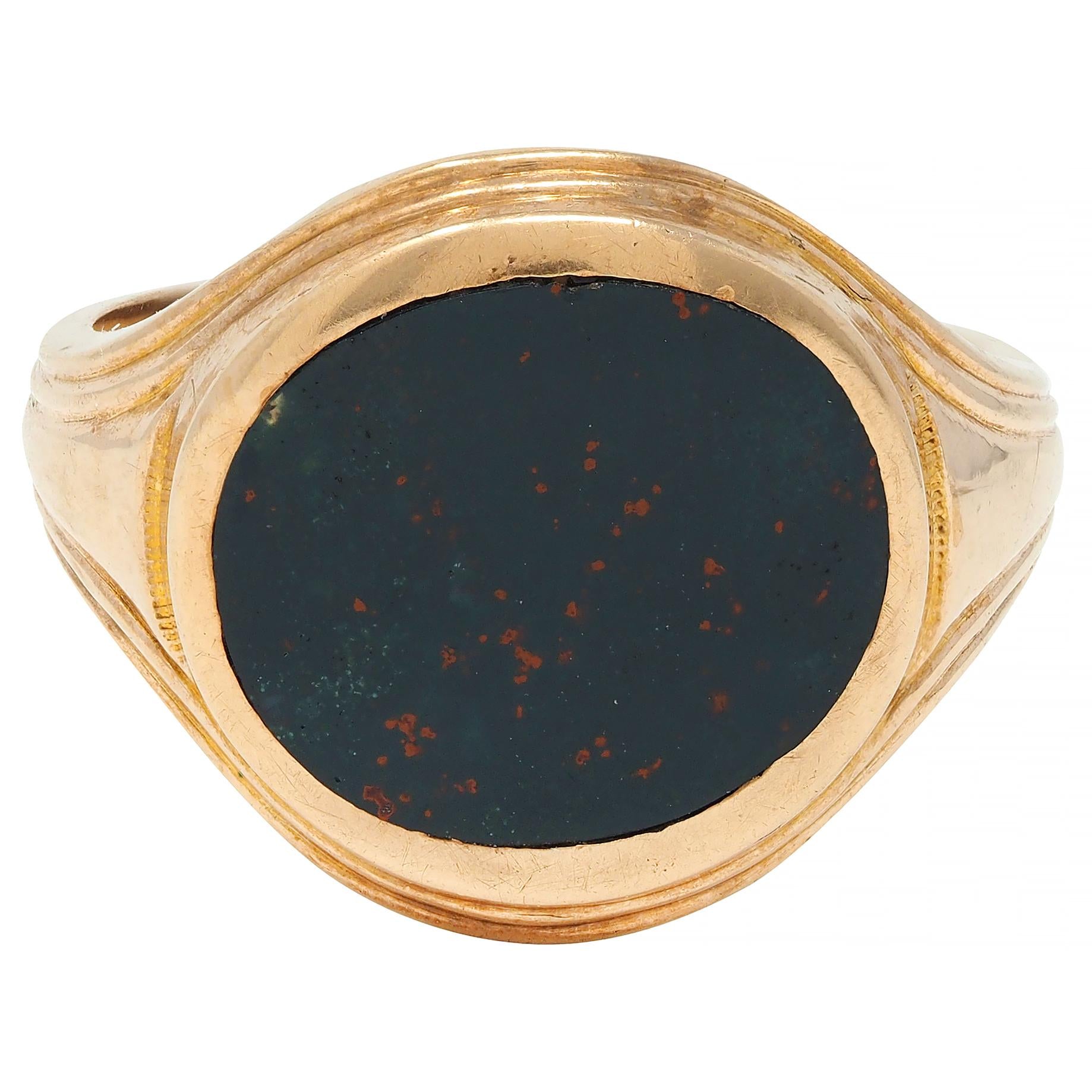 Allsop Bros. Early Art Deco Bloodstone 14 Karat Yellow Gold Antique Un